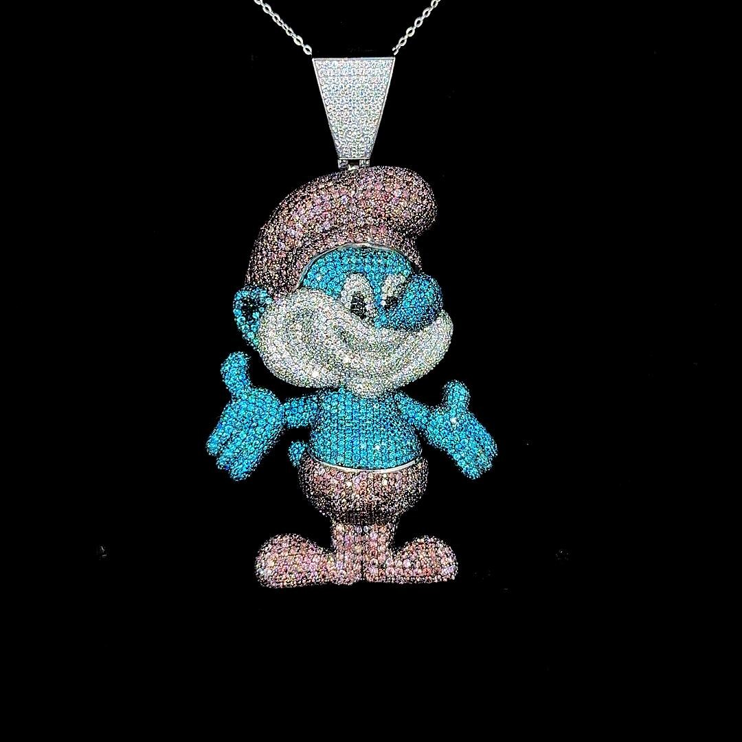 Handmade Smurf Pendant: Blue Diamond, 925 Silver Hip Hop Jewelry - Etsy