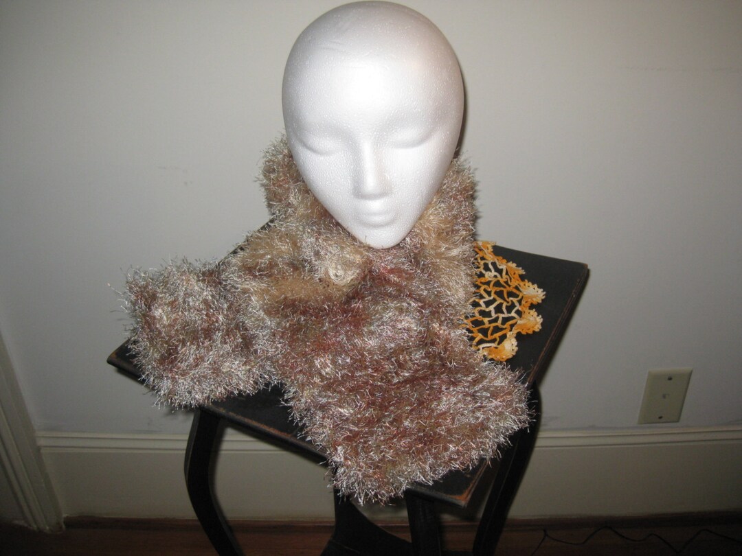 Hand Knitted Copper, Beige, and Bronze Scarf Made With Eyelash Yarn ...
