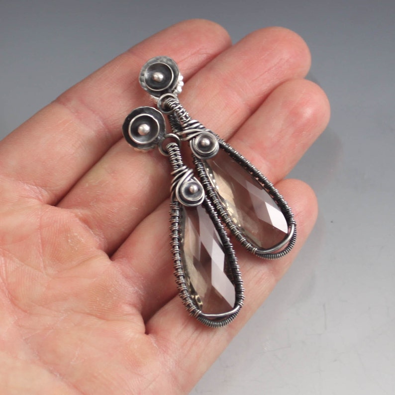 Smoky Quartz Wire Wrap Post Earrings in Sterling and Fine - Etsy Smoky Quartz Wire Wrap Post Earrings in Sterling and Fine - Etsy