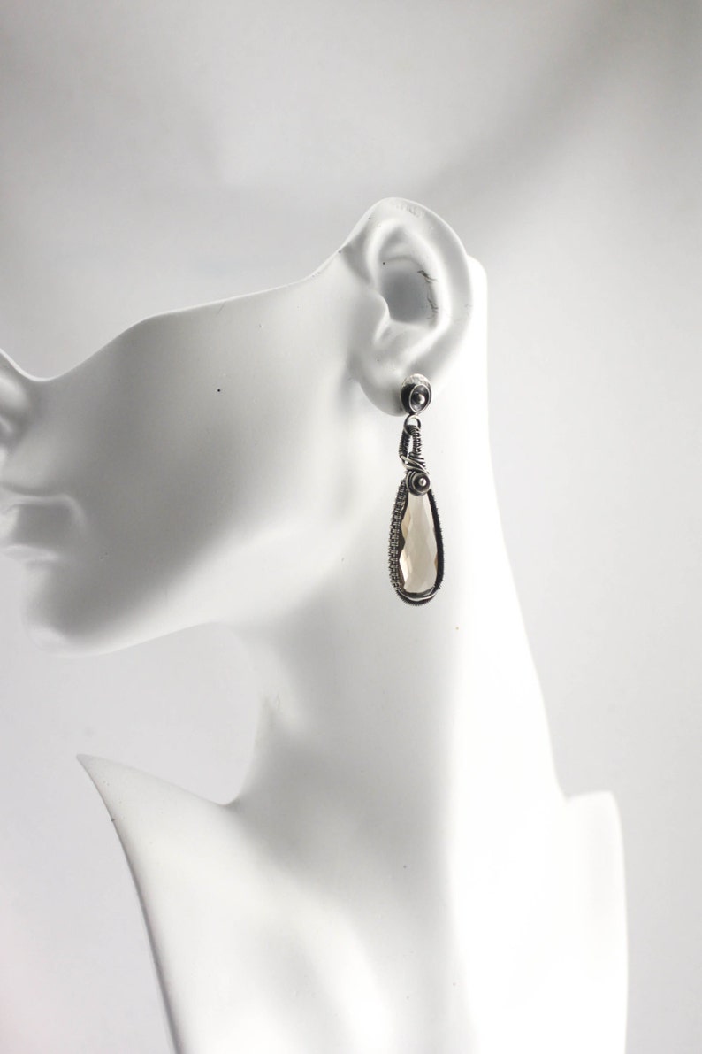 Smoky Quartz Wire Wrap Post Earrings in Sterling and Fine - Etsy Smoky Quartz Wire Wrap Post Earrings in Sterling and Fine - Etsy