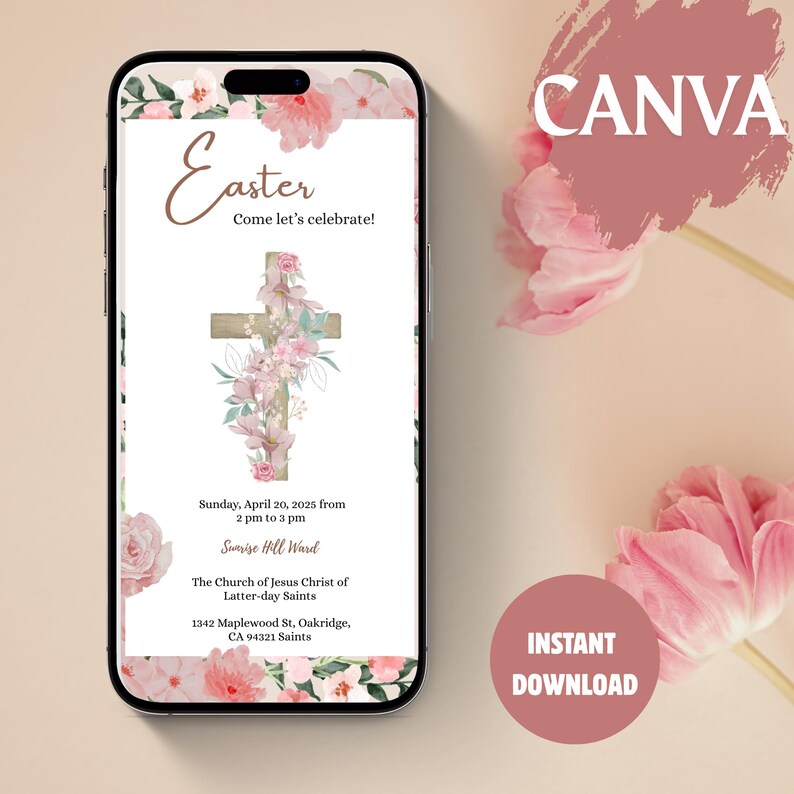 Sunday Church Program Template | Pink Floral Printable | LDS Church ...