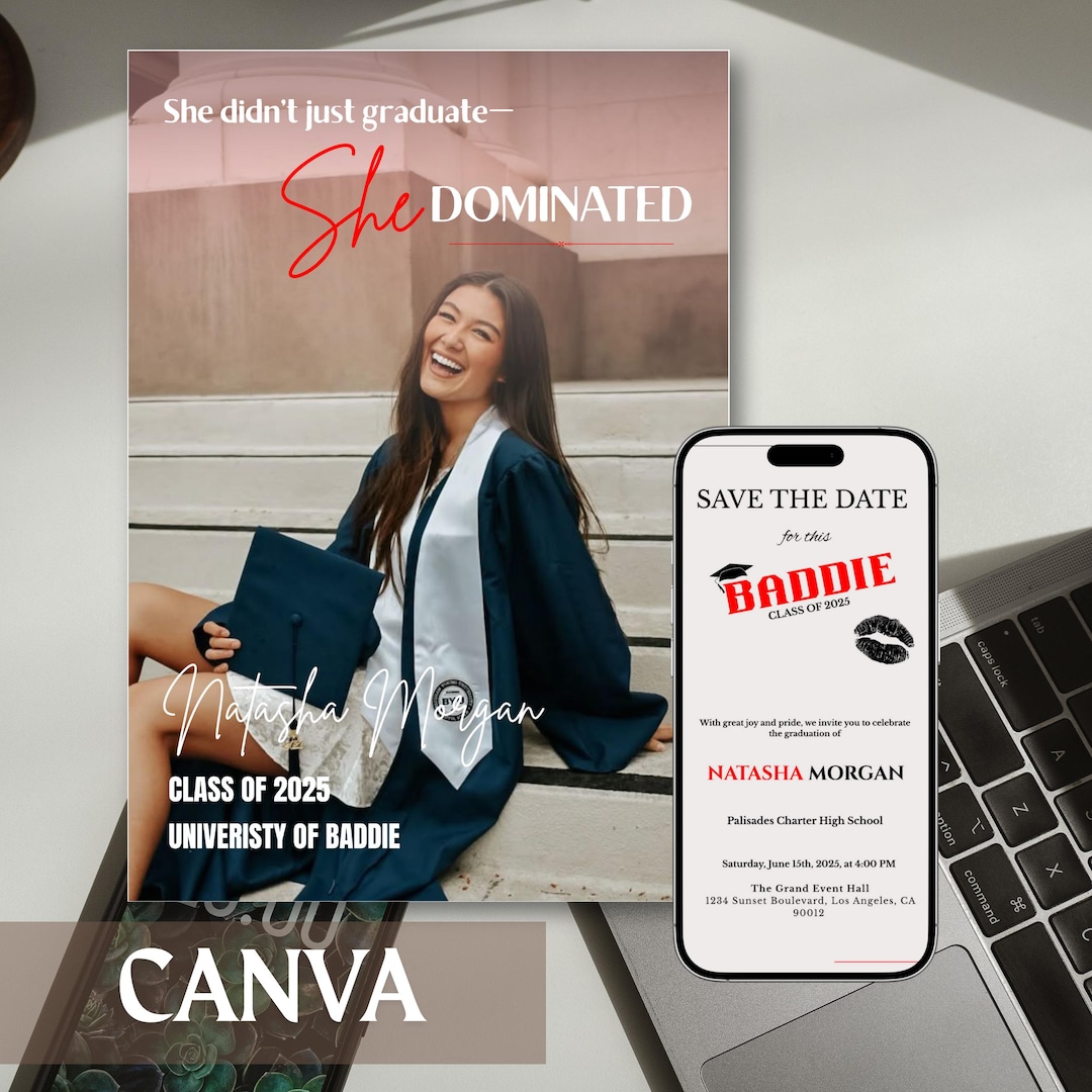 Graduation Party Invitation for Chic & Baddie Ladies, Canva Template ...