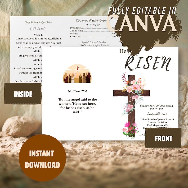 Editable Floral Sunday Church Program Template | A5 Canva Design ...
