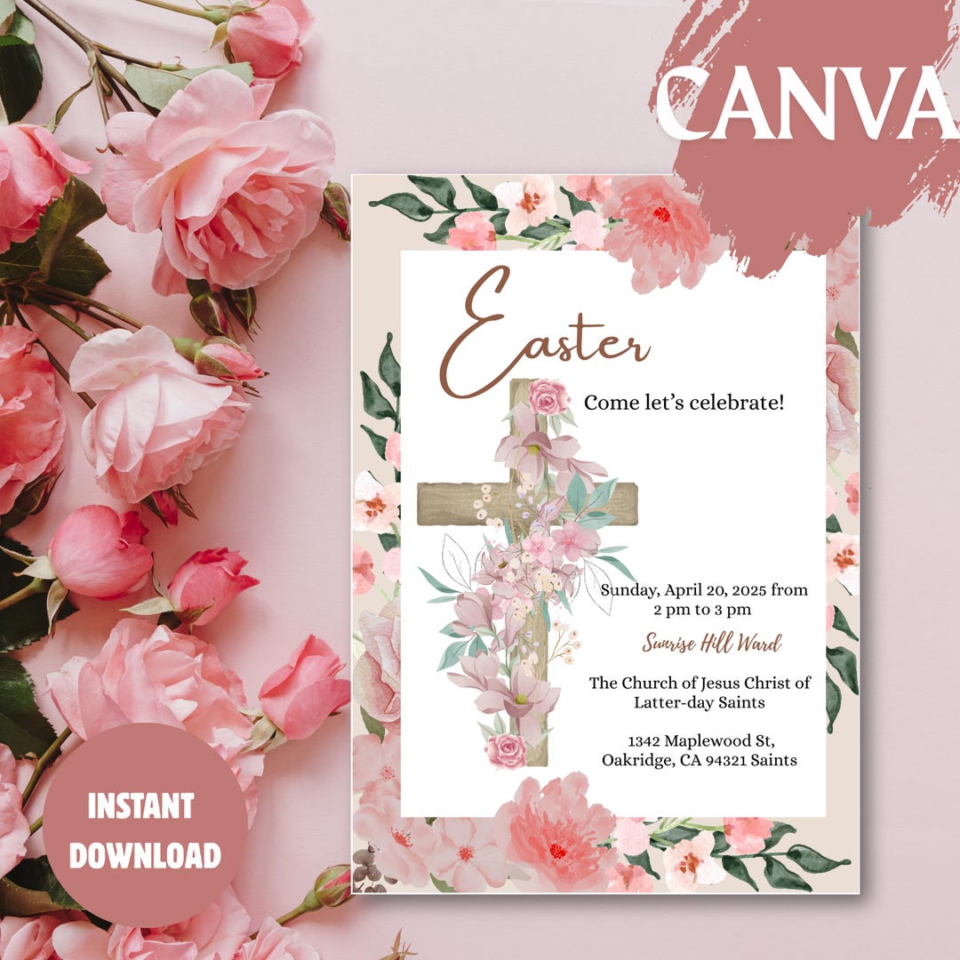 Sunday Church Program Template | Pink Floral Printable | LDS Church ...