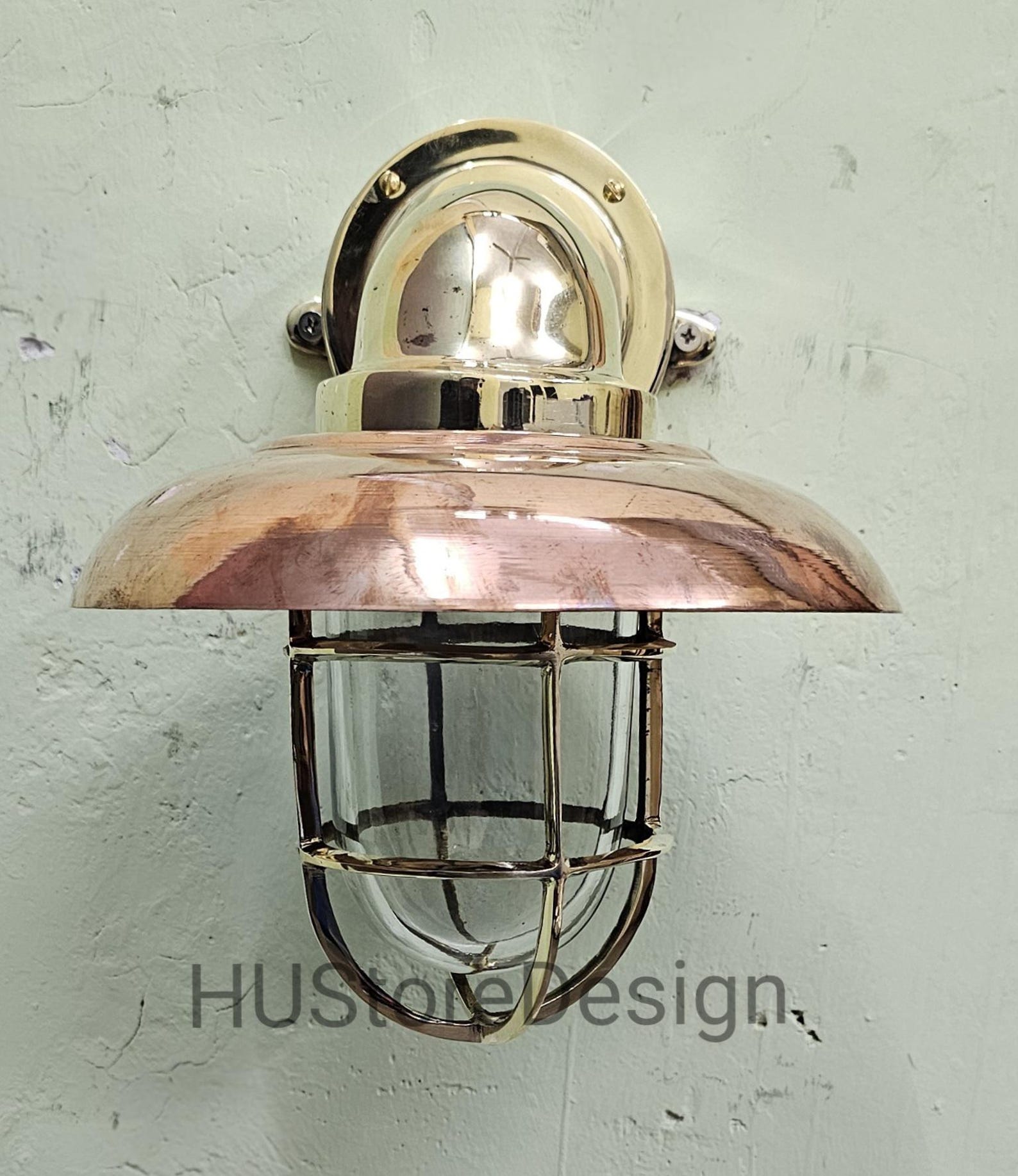 Brass Copper Nautical Bulkhead Wall Sconce – 11” Marine Cage Light ...