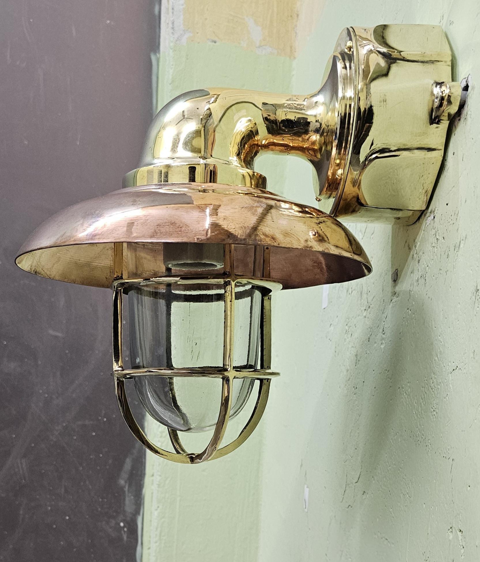 Brass Copper Nautical Bulkhead Wall Sconce – 11” Marine Cage Light ...