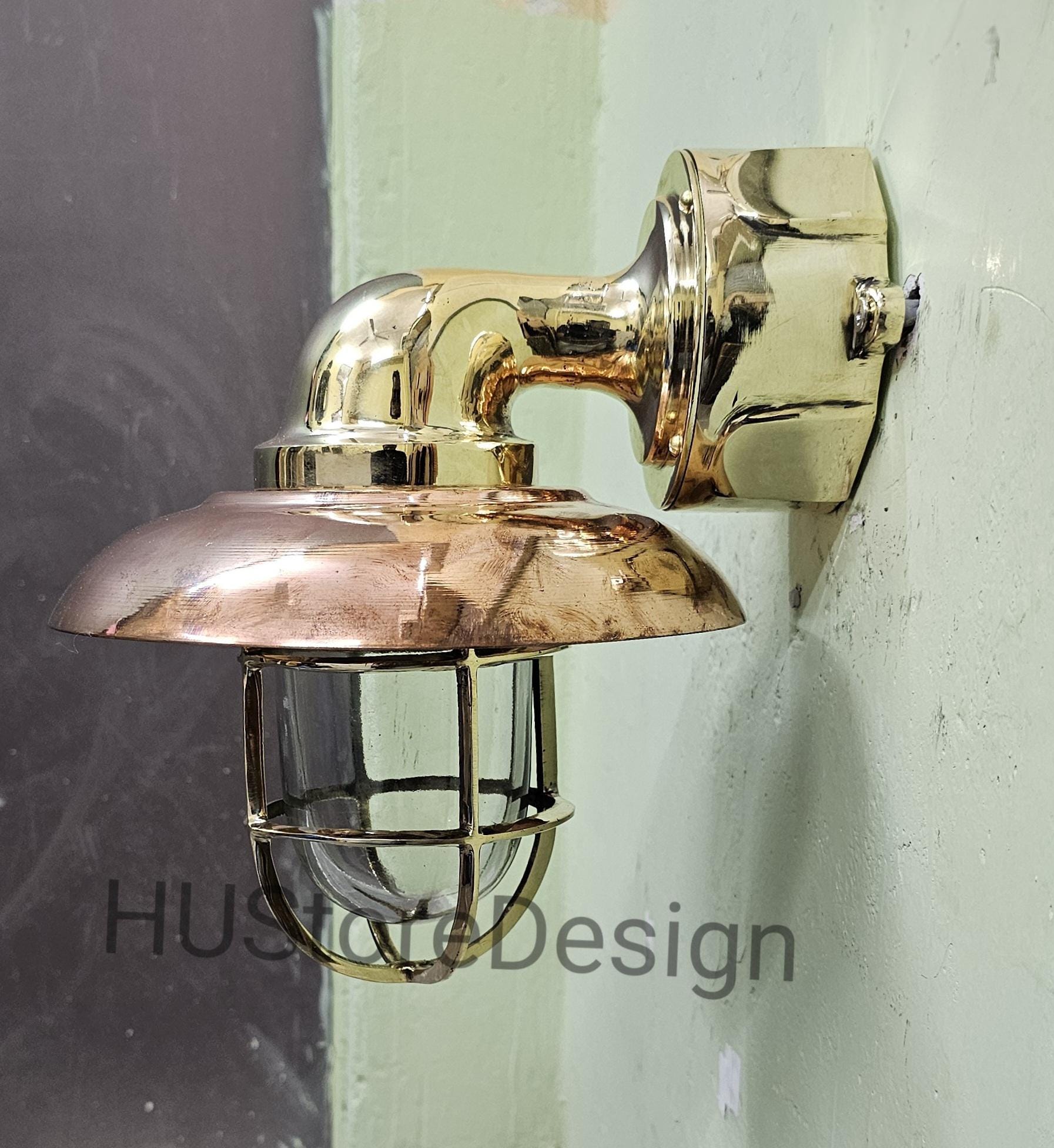 Brass Copper Nautical Bulkhead Wall Sconce – 11” Marine Cage Light ...