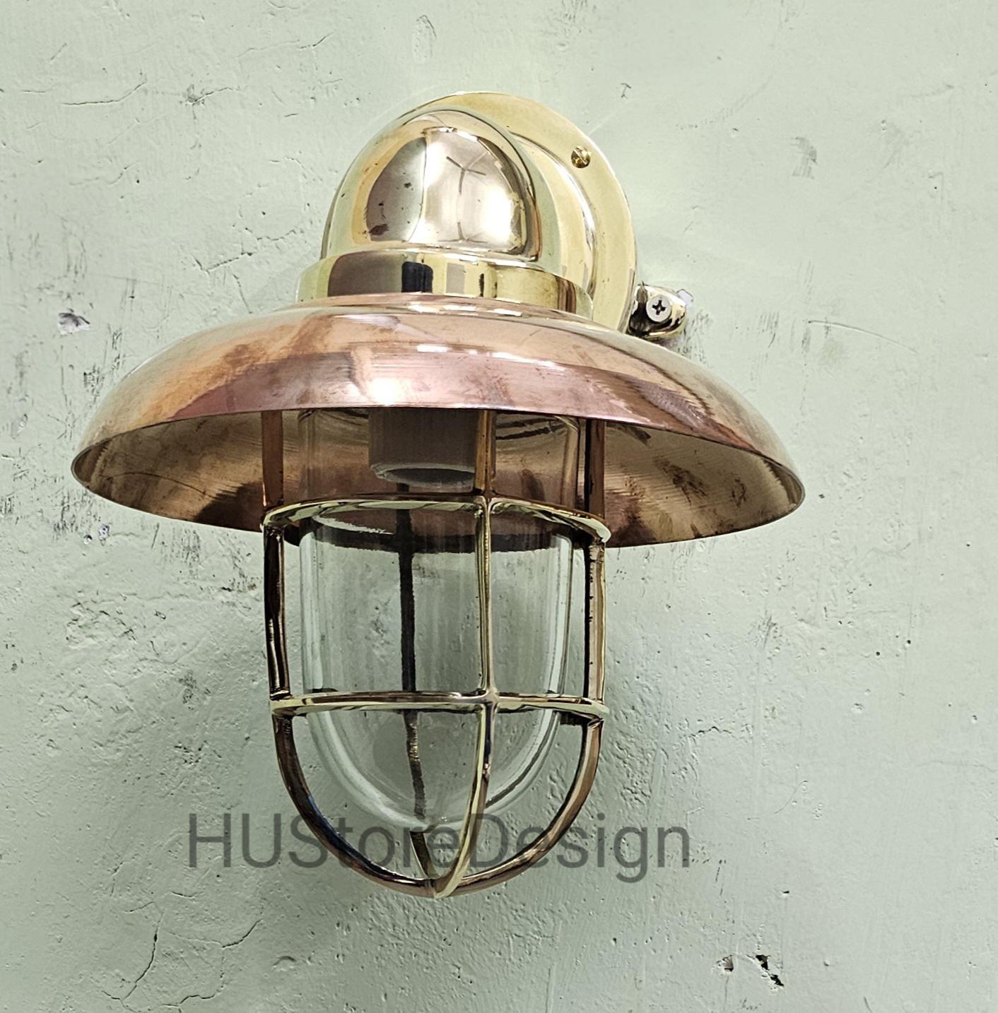 Brass Copper Nautical Bulkhead Wall Sconce – 11” Marine Cage Light ...