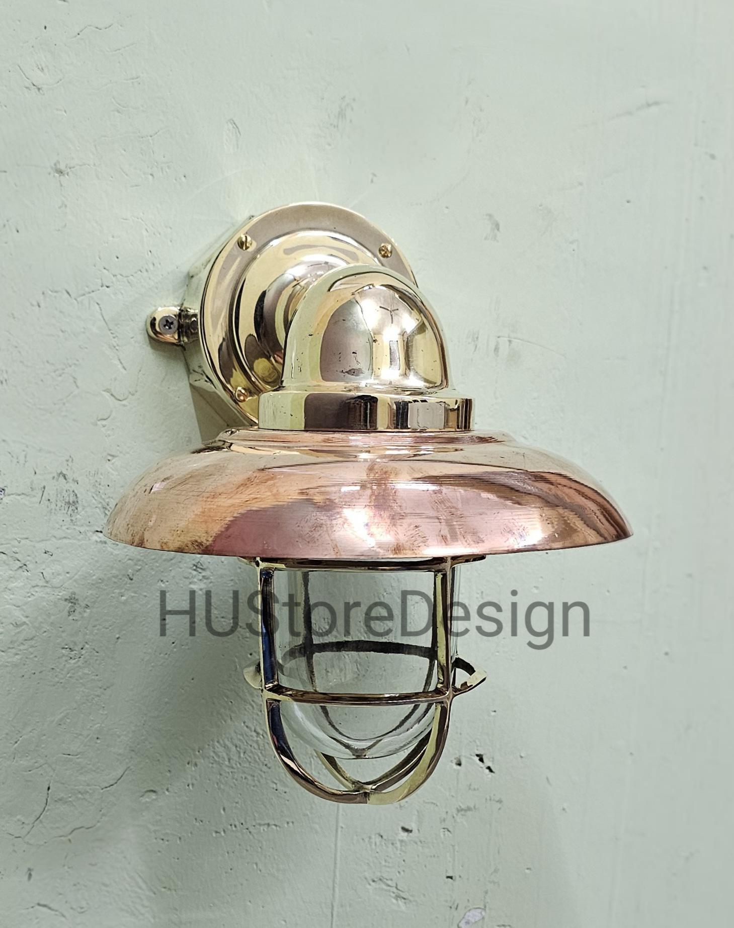 Brass Copper Nautical Bulkhead Wall Sconce – 11” Marine Cage Light ...