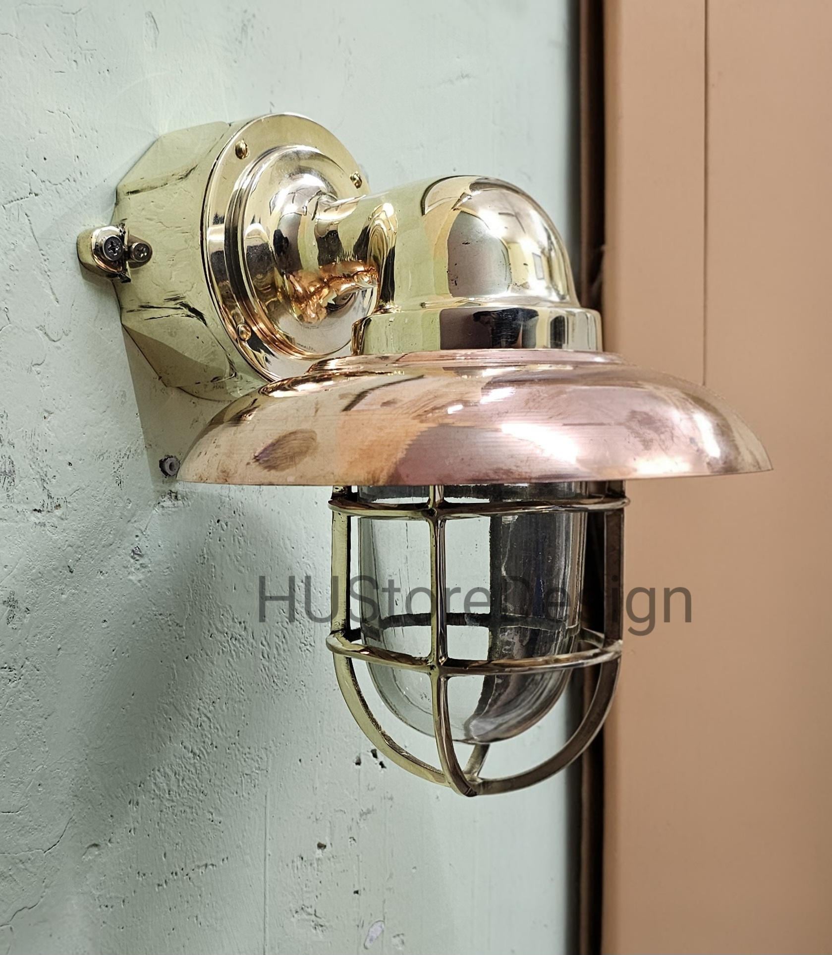Brass Copper Nautical Bulkhead Wall Sconce – 11” Marine Cage Light ...