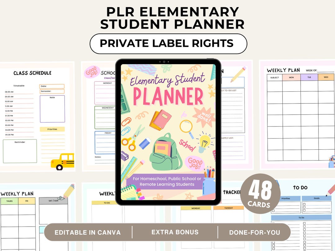 PLR Elementary Student Planner | 48-page PLR Printable for Resale ...