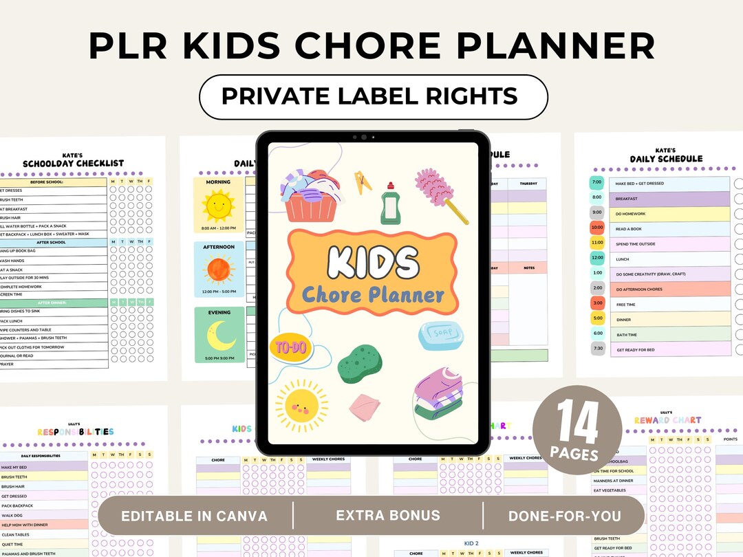 PLR Chore Chart Planner for Kids | 14-page PLR Printable for Resale - Etsy