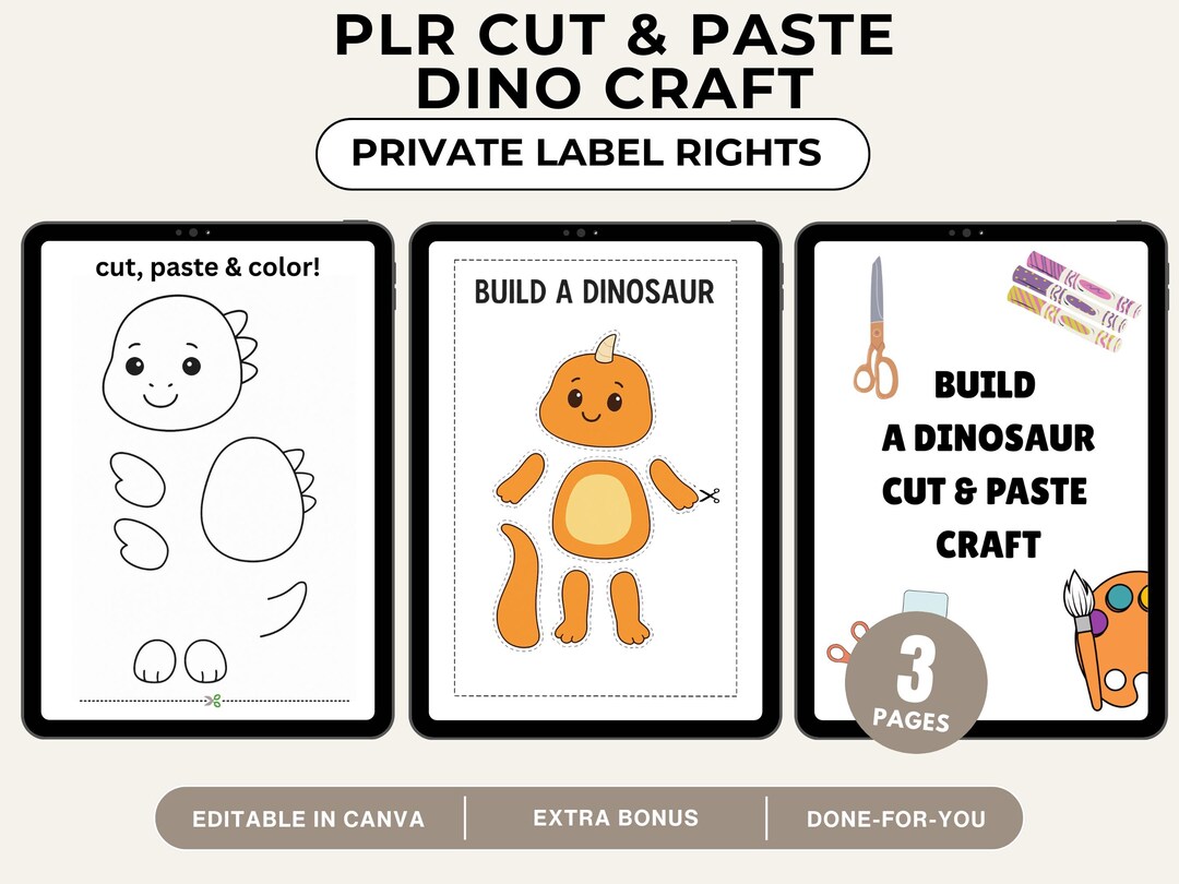 PLR Build A Dinosaur Cut & Paste Kids Craft | 2 Designs | PLR Printable ...