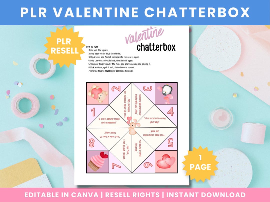 Valentine's Day Chatterbox Canva Template | PLR Kids Cootie Catcher ...