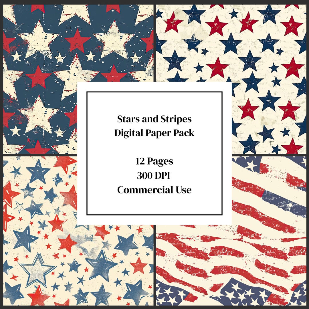 Stars and Stripes Digital Paper Pack | 12 Patriotic Scrapbook Bundle ...