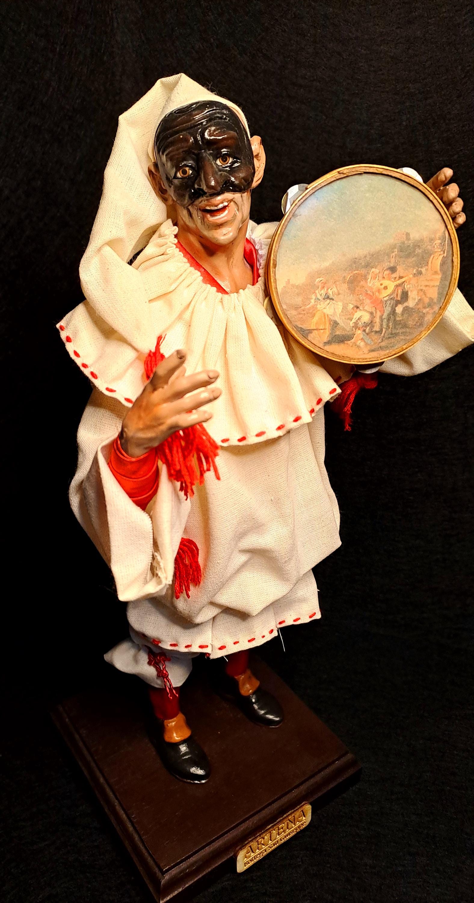 Pulcinella Terracotta Statuette Neapolitan Shepherd With Tambourine ...