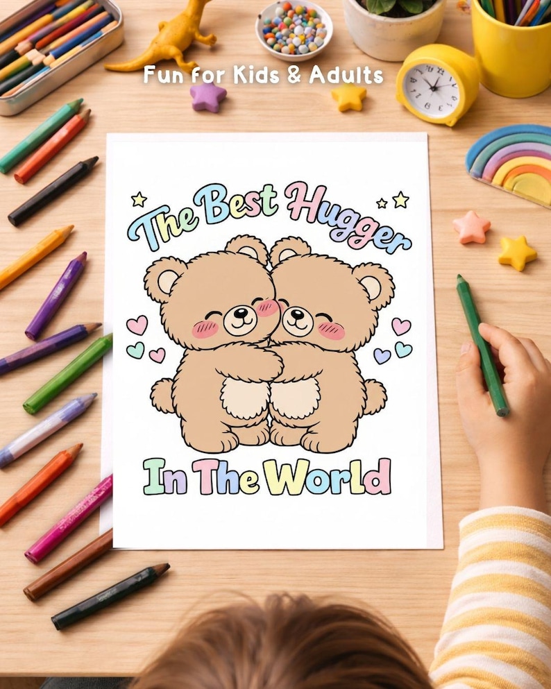 Printable Teddy Bear Coloring Card | Hugger in World (PDF Download) - Etsy