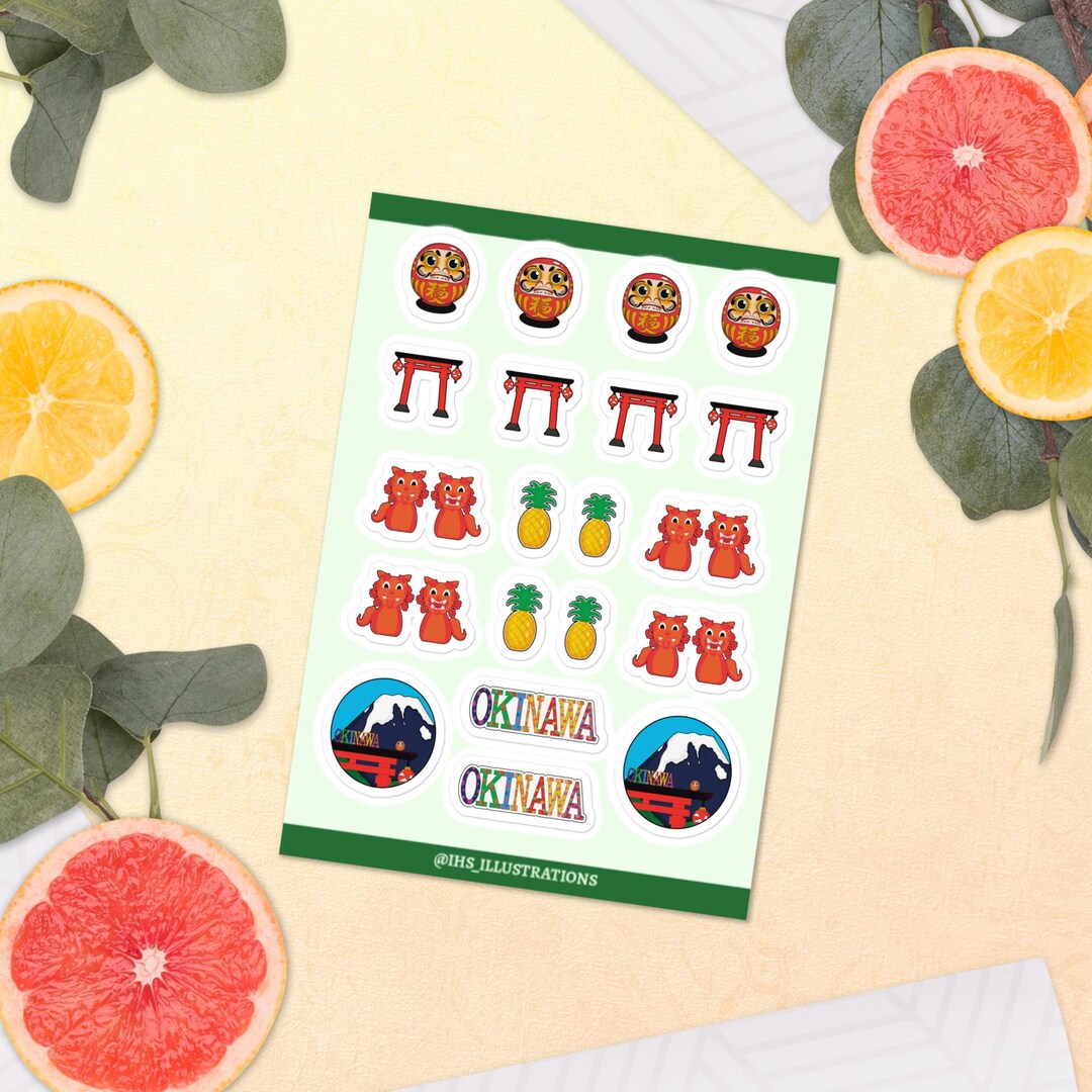 Japanese Sticker, Daruma, Torii, Shisa, Pineapple Stickers, Japan, 5.83 ...