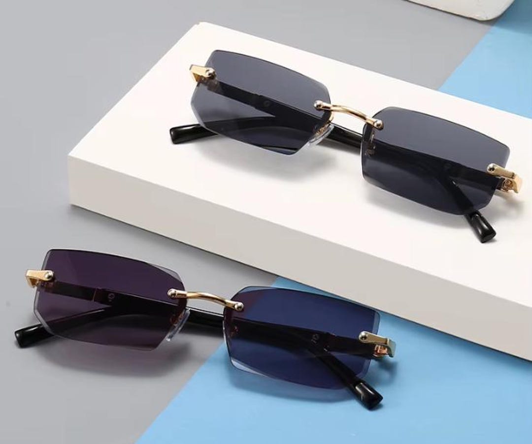 Rimless Rectangular Sunglasses for Men and Women - Etsy