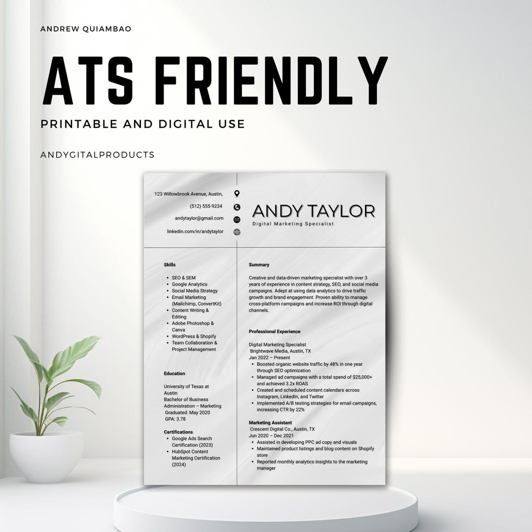 2-page Resume Template | Canva and Word | With and Without Photo | Ats ...
