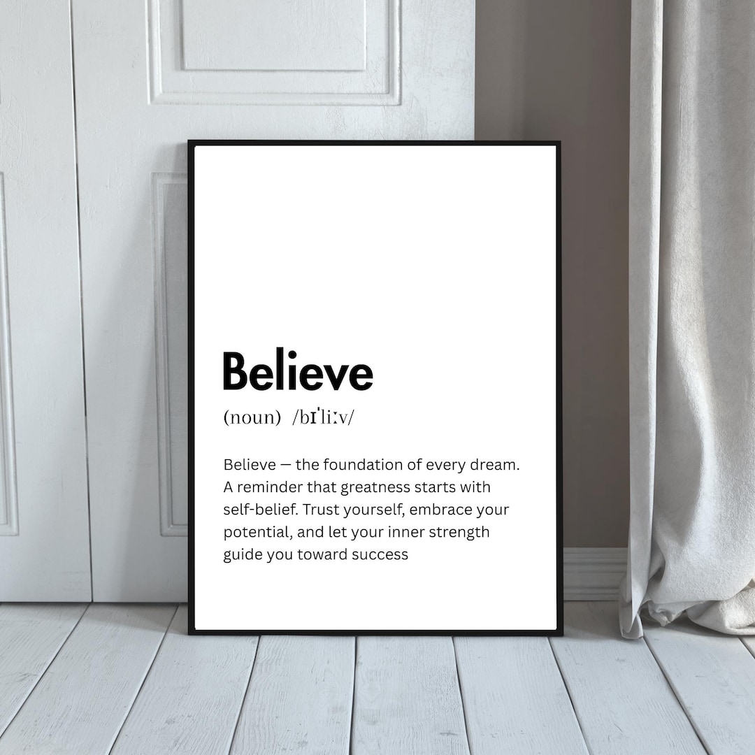 Believe Definition Wall Art - Minimalist Typography Poster, Gift for ...