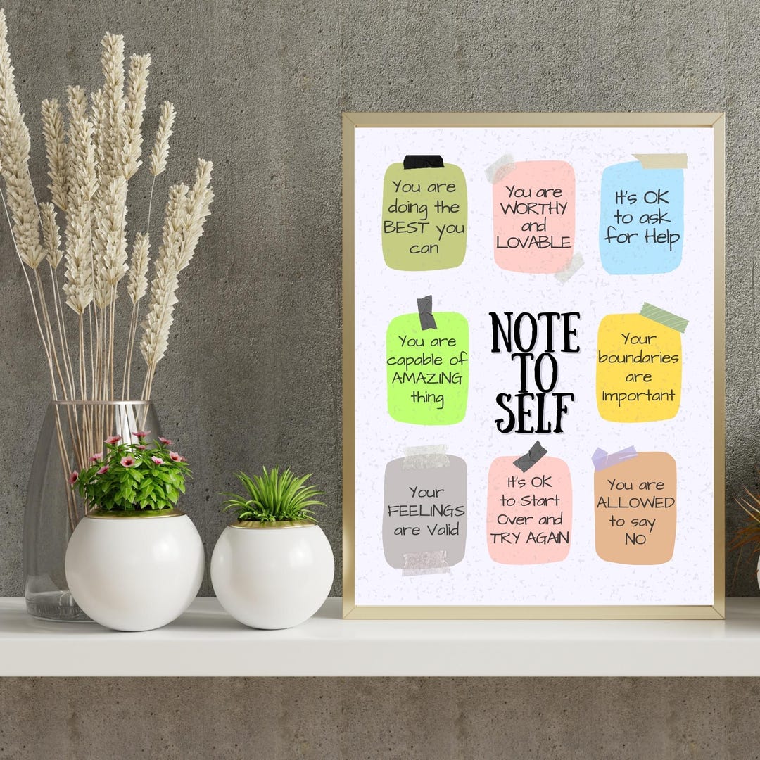 Notes to Self Wall Art - Positive Affirmations Poster, Self-care Quote ...