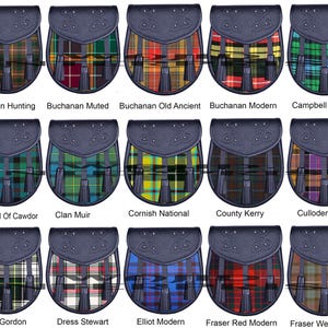 Handmade Scottish Kilt Sporran: Black Leather & Tartan Purse With Chain ...