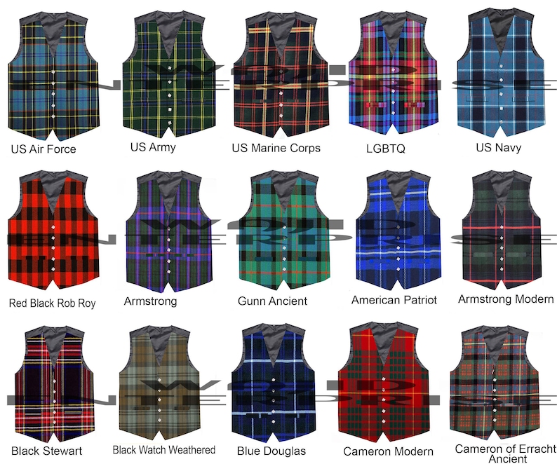 Scottish Clan Tartan VEST 5 Buttons Formal Kilt WAISTCOAT Wedding Kilt ...