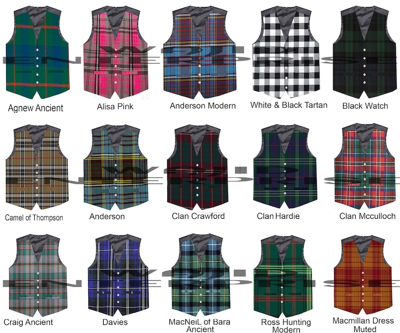 Scottish Tartan Kilt Vest: Formal Highland Waistcoat, 100+ Colors - Etsy