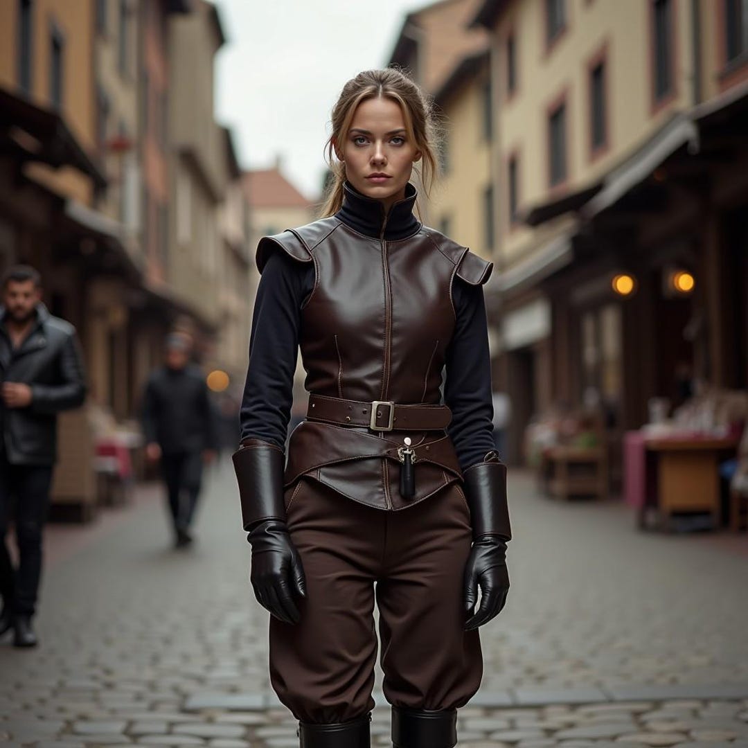 Women's Medieval Leather Vest Costume | Brown Renaissance Adventurer ...