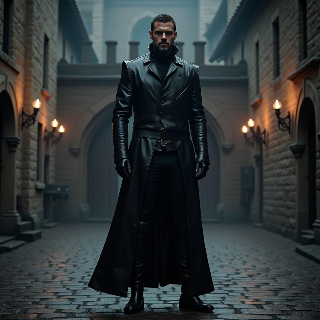 Black Long Leather Coat | Gothic Medieval LARP Costume | Fantasy ...
