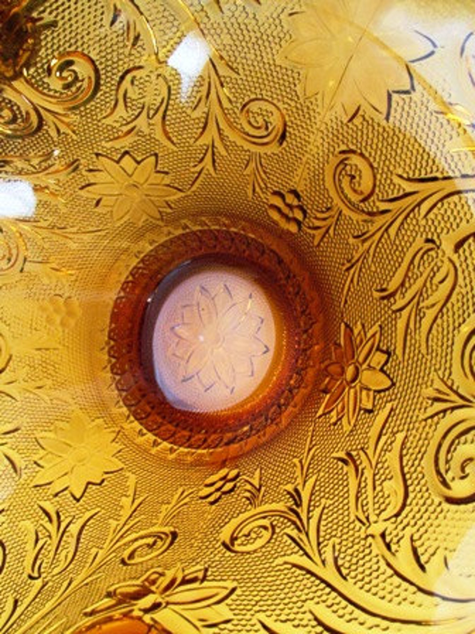 Vintage Indiana Glass Tiara Amber Sandwich Pattern Large 10 1/2 Handle ...