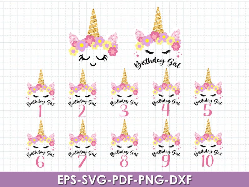 Unicorn Birthday Girl Face SVG Cut Files (digital Download) - Etsy Canada
