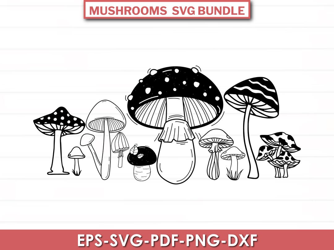 Mushroom SVG Clipart Bundle, Boho Toadstool Graphics (digital Download ...