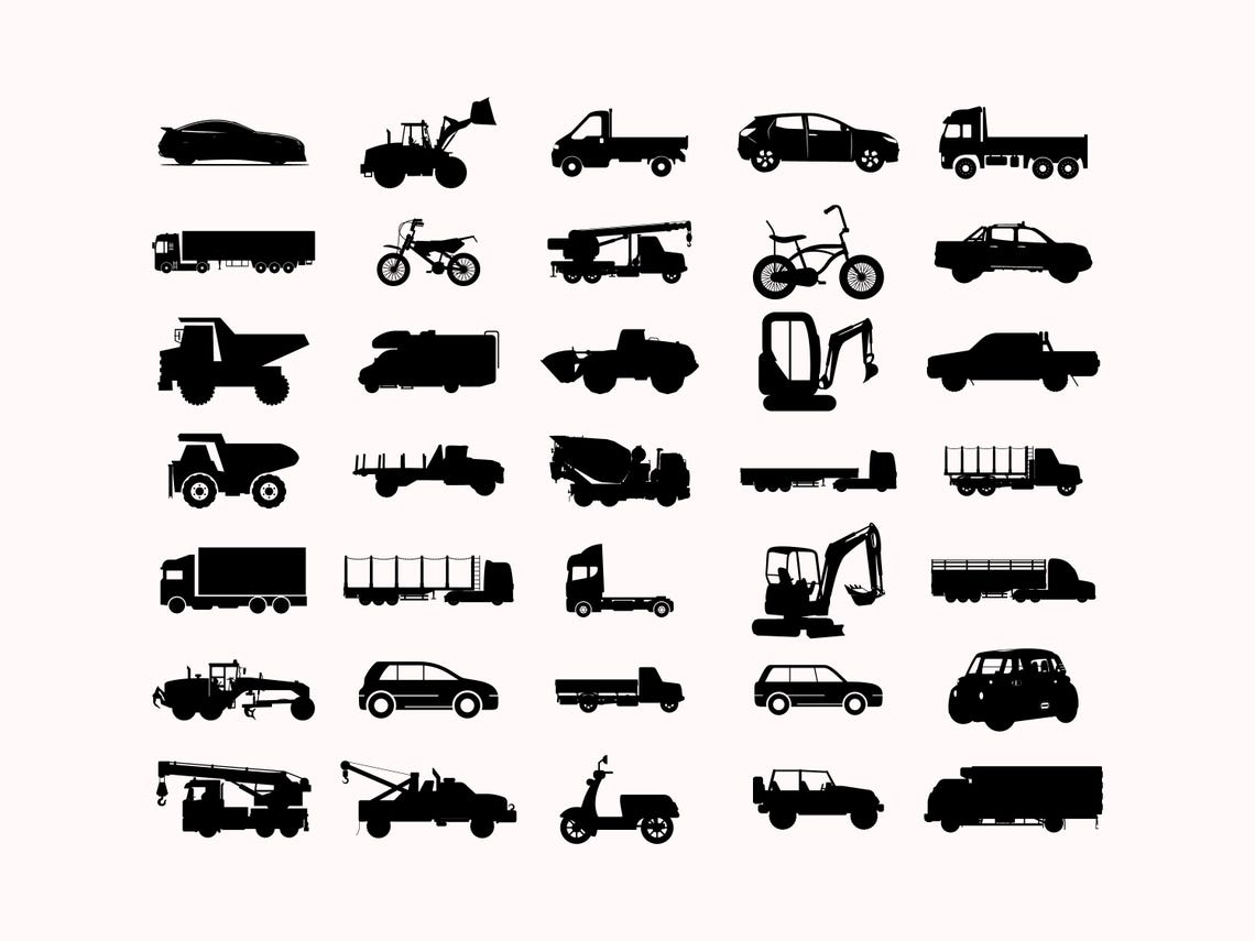 Vehicle SVG Bundle: Construction Truck, Car, Excavator Clipart (digital ...