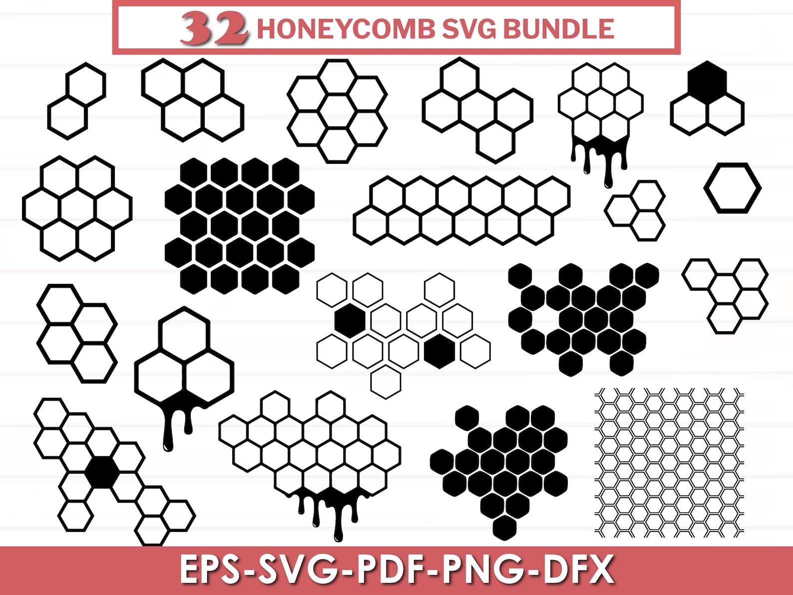 Honeycomb Pattern Svg Bundle, Honeycomb Pattern Clipart, Hexagon ...