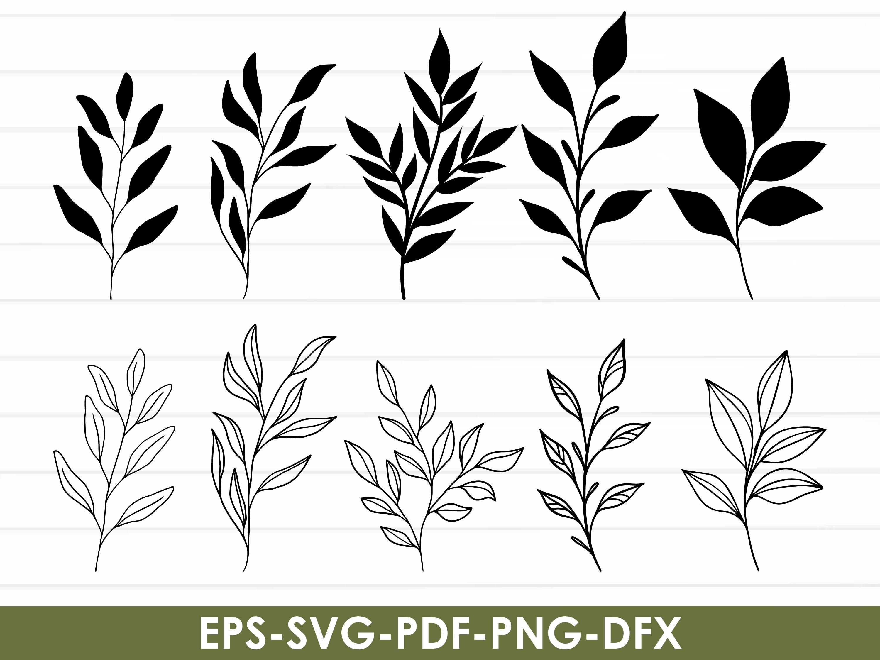 Leaves Svg Bundle, Hand Drawn Leaves Svg, Plant Svg, Cut Files, Leaf ...