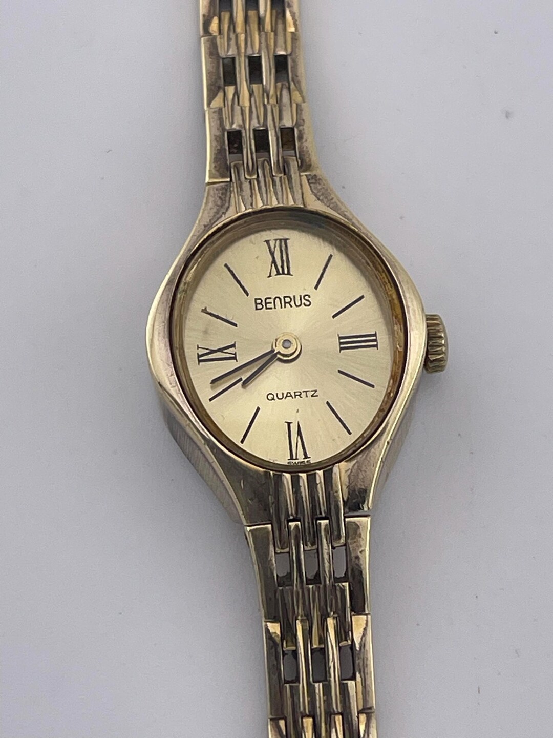 Vintage Benrus Swiss Quartz Ladies Watch – Gold-tone Oval Case – Roman ...