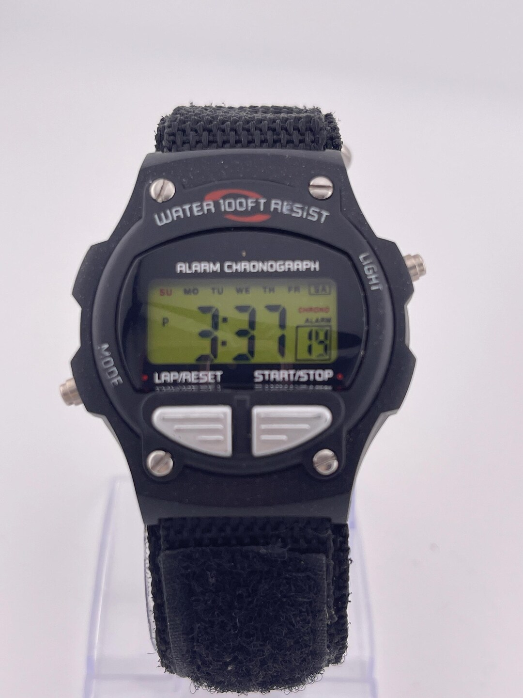 Vintage Aquatech Digital Alarm Chronograph Watch Black Resin Case Nylon ...