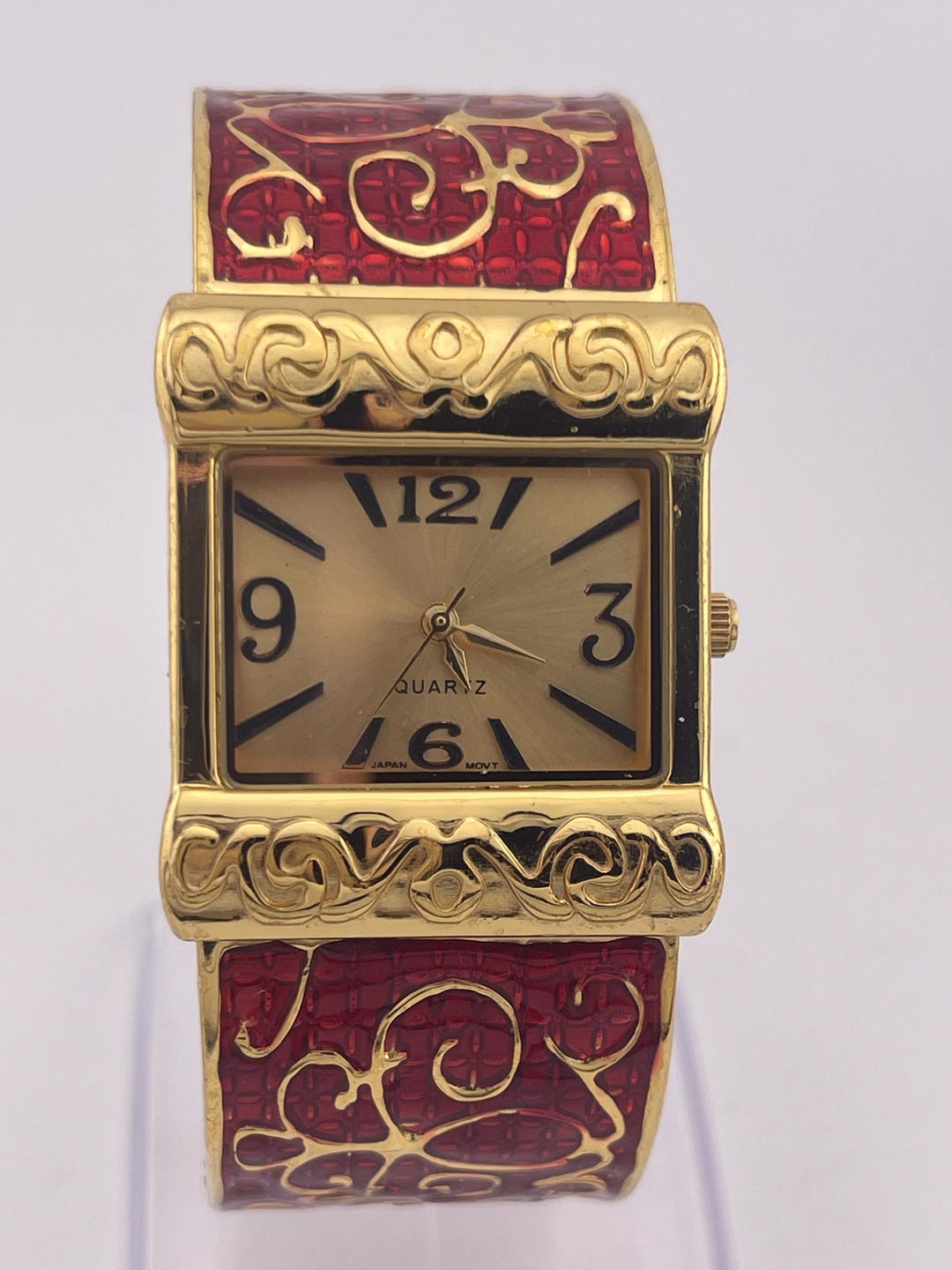 Avon Gold-tone & Red Enamel Scroll Hinge Cuff Watch (c.1990s) - Etsy