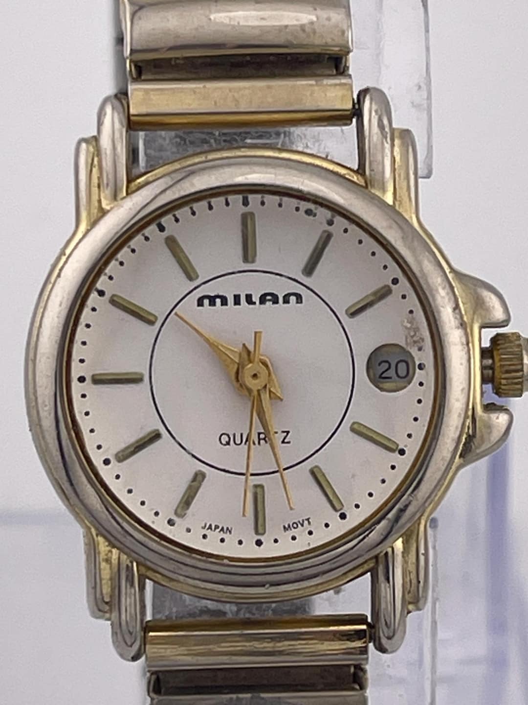 Milan Ladies Quartz Gold-tone Expandable Watch White Dial Date Window ...