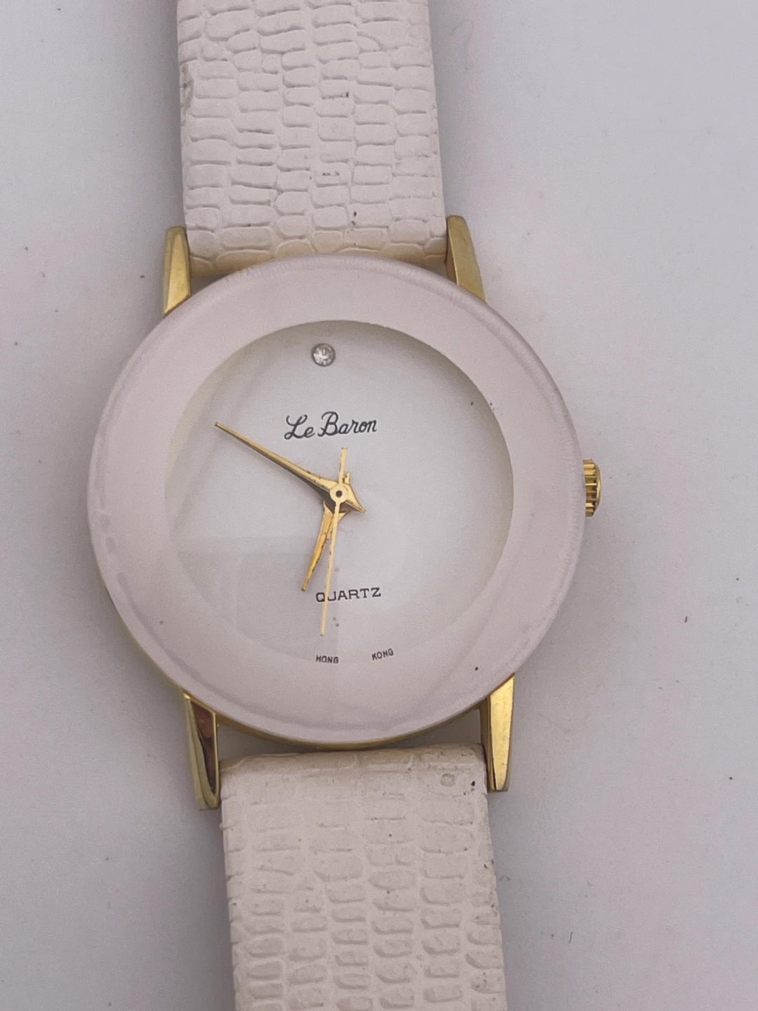 Le Baron Ladies Quartz Watch (c.1990s–2000s) – White Dial, Rhinestone ...