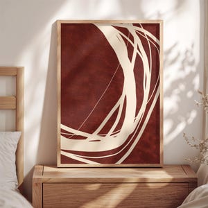Dark Red and Beige Abstract Line Art, Minimalist Abstract Print ...