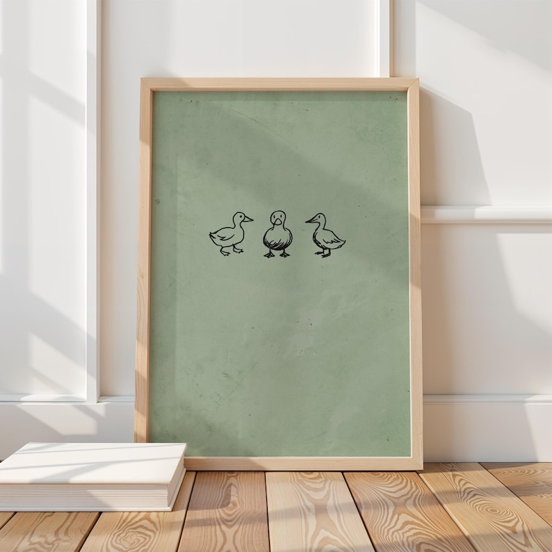 Three Ducks Printable Art, Sage Green Nursery Art, Duck Sketch Digital ...