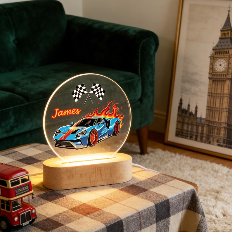Racing Car Night Light, Perfect Gift for Boys, Personalised Acrylic ...