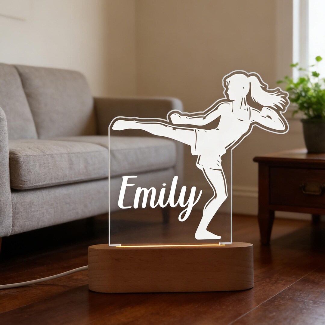 Boxing Girl Night Lamp With Name, Custom Acrylic Lamp, Girl's Bedroom ...