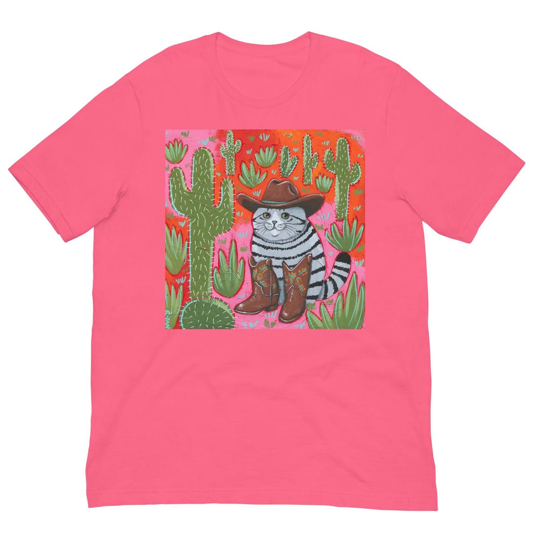 Chonky Cowboy Tabby Cat Wearing Cowboy Boots in the Desert Unisex T ...