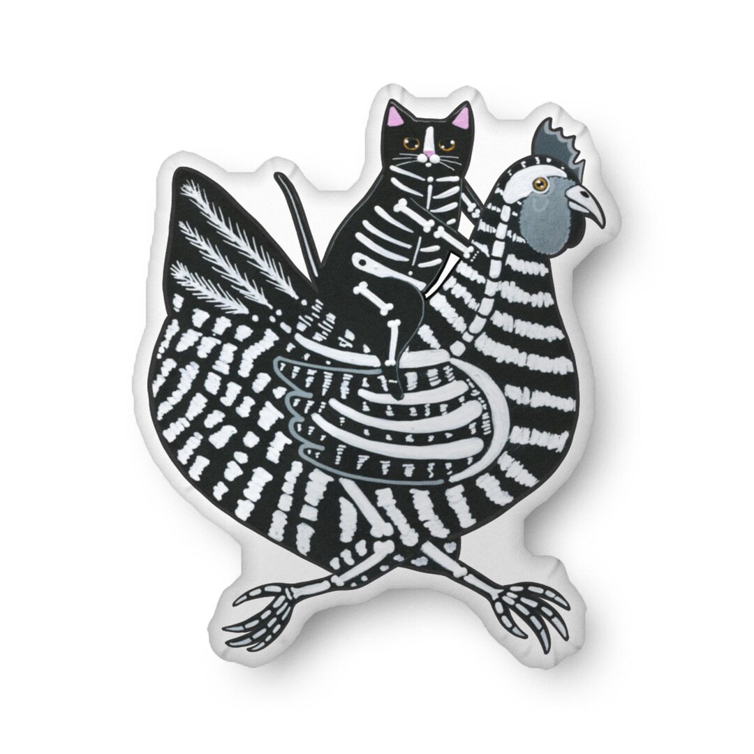 Skellie Cat on Skellie Chicken Halloween Custom-shaped Pillow - Etsy