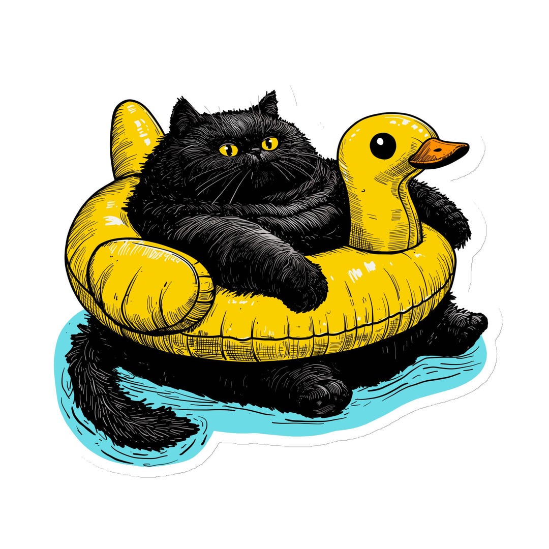 In the Mood for Fun Chonky Black Cat on Rubber Ducky Floatie Magnet - Etsy