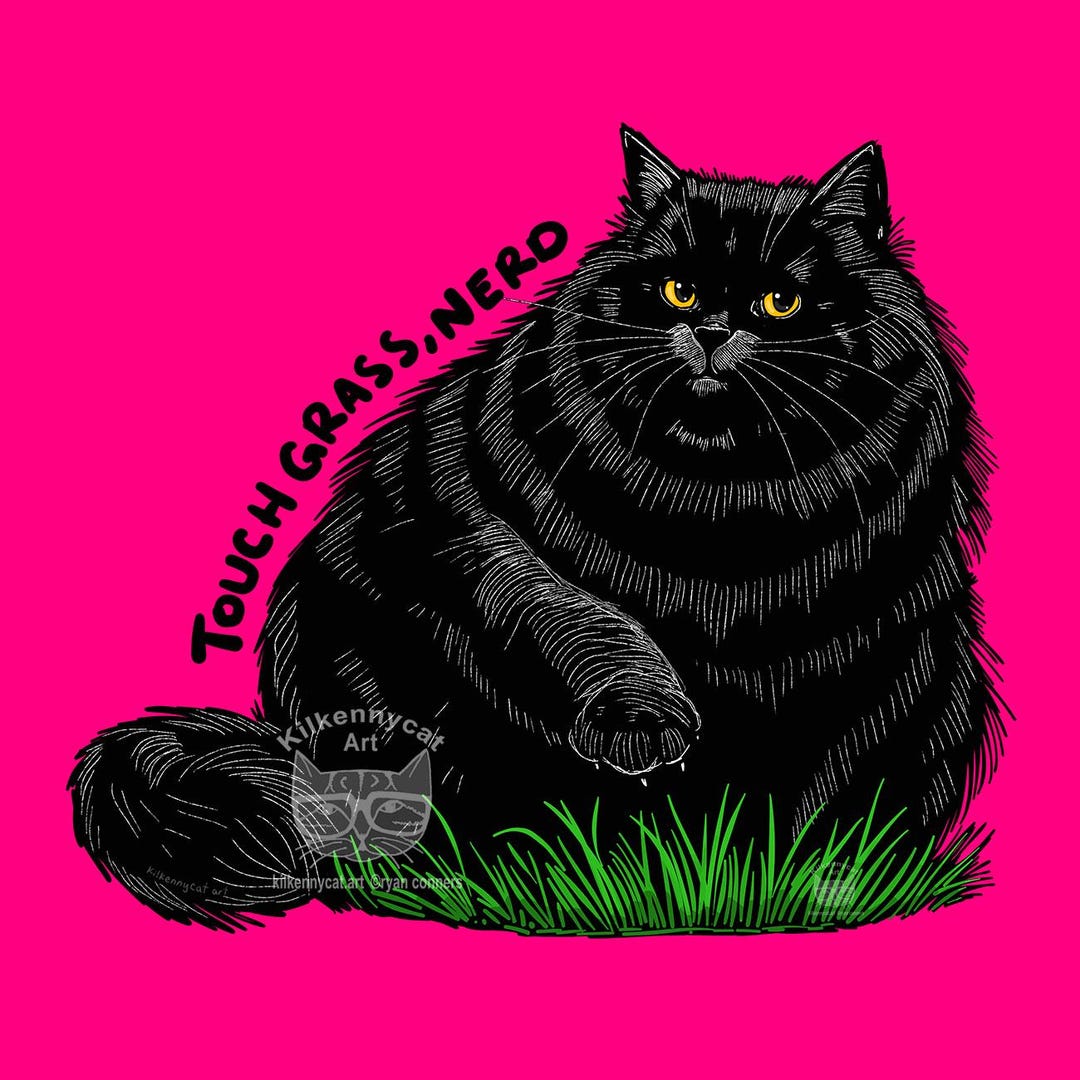 Touch Grass, Nerd, Chonky Black Cat Funny Art Unisex T-shirt - Etsy